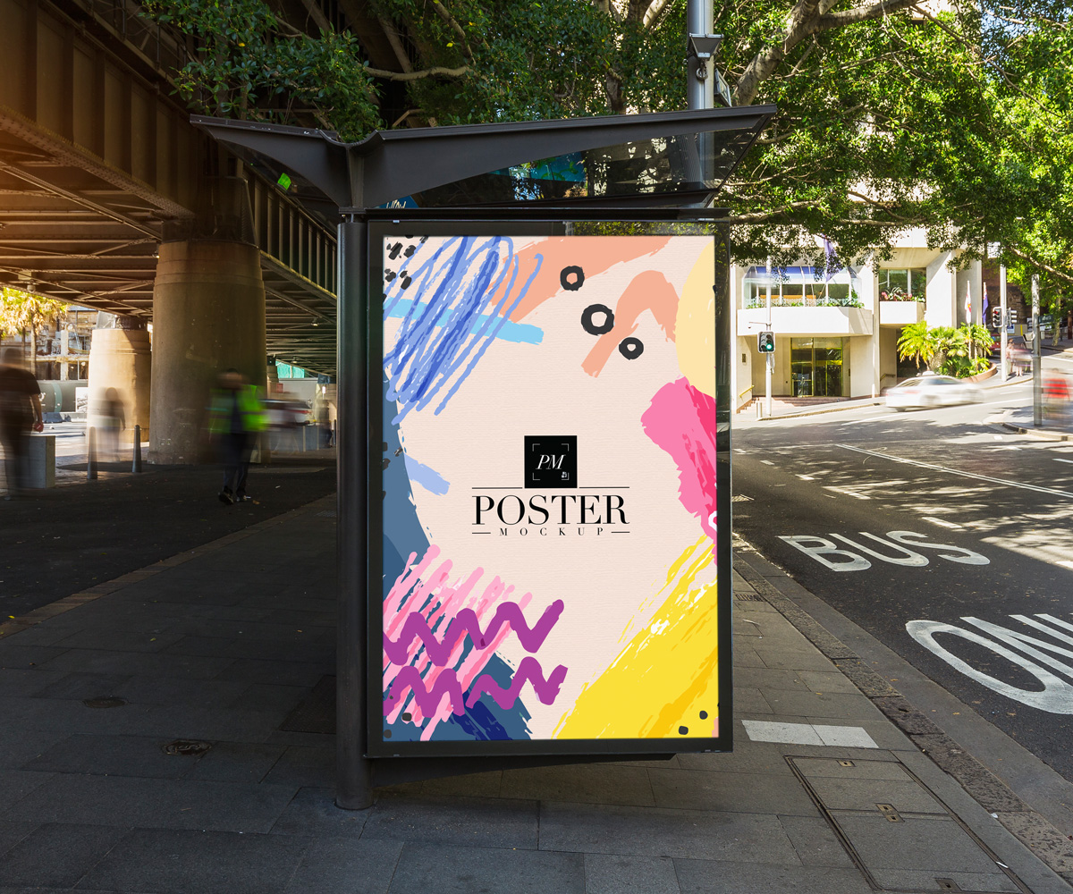 Outdoor Bus Stop Advertisement Vertical Billboard Poster Mockup Psd
