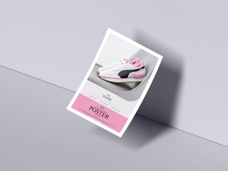 Floating A3 Curved Poster Mockup - Poster Mockup