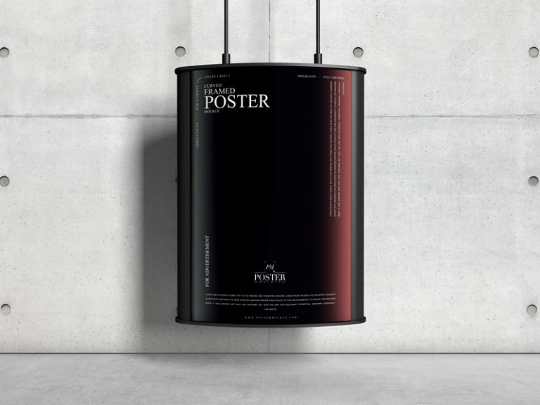 Curved Framed Poster Mockup - Poster Mockup