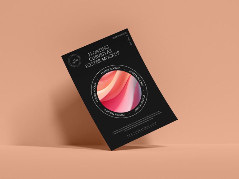 Free Floating Curved A3 Poster Mockup - Poster Mockup