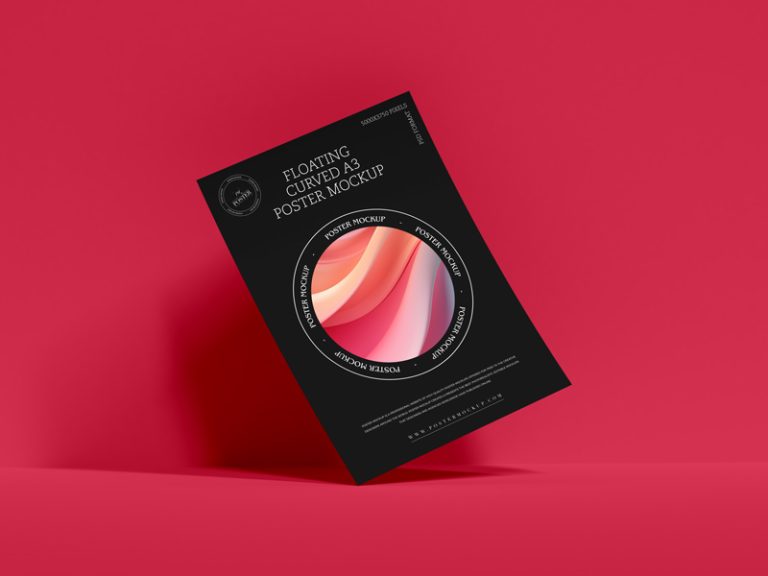 Free Floating Curved A3 Poster Mockup - Poster Mockup