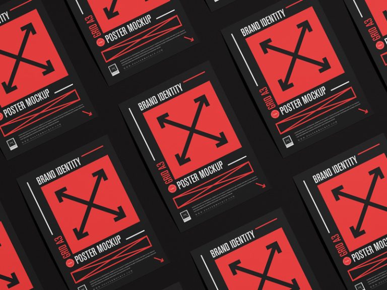 Free PSD Brand Identity Grid A3 Poster Mockup - Poster Mockup