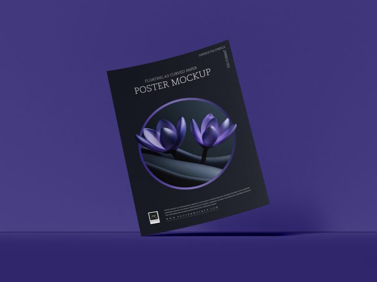 Free Floating A3 Curved Paper Poster Mockup - Poster Mockup