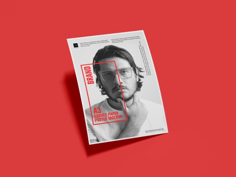 Free Brand A3 Curved Paper Poster Mockup - Poster Mockup