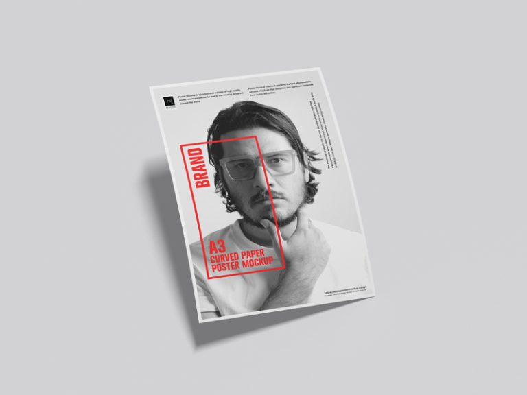 Free Brand A3 Curved Paper Poster Mockup - Poster Mockup