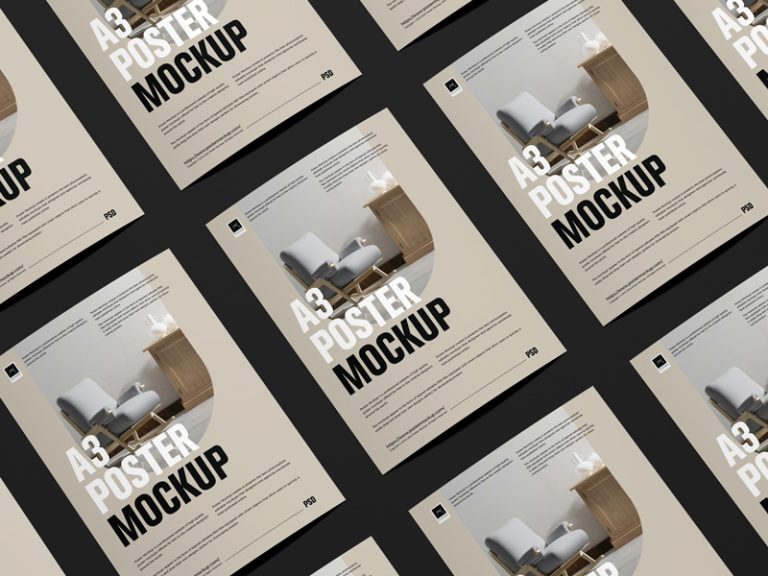 Free Modern Grid Curved A3 Poster Mockup - Poster Mockup