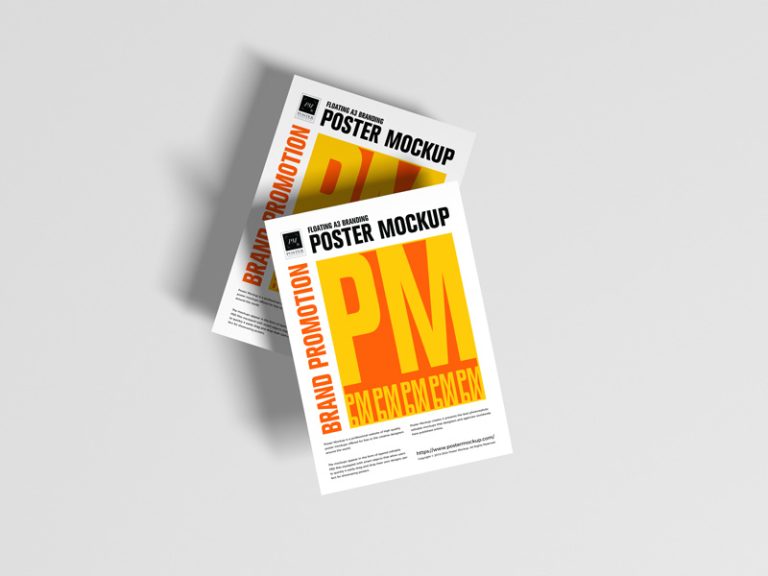 Free Floating A3 Branding Poster Mockup - Poster Mockup