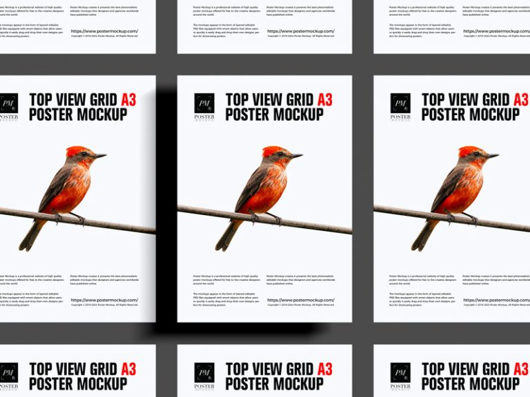 Free Top View A3 Grid Poster Mockup - Poster Mockup